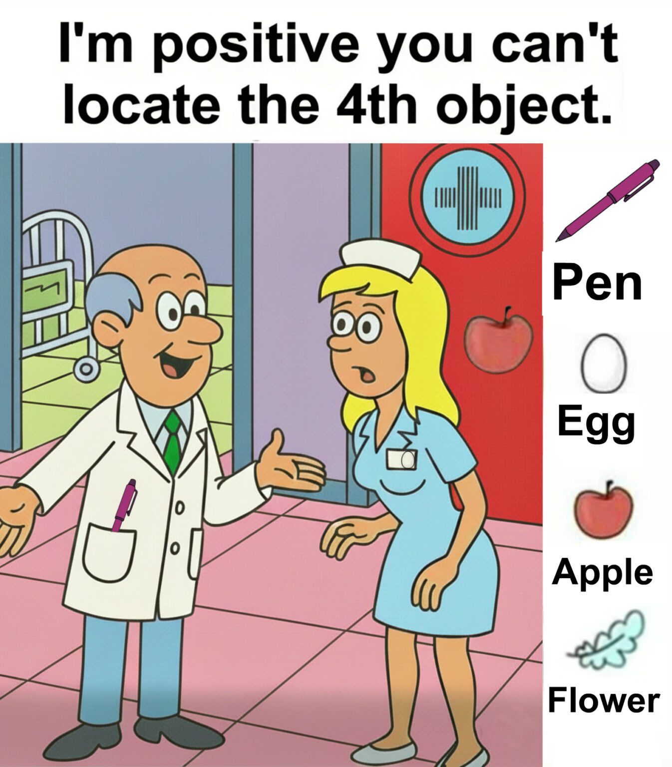 Find Pen, Egg, Apple, Flower. - STORIES
