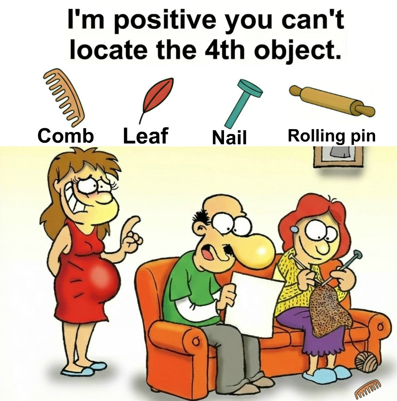 Find Comb, Leaf, Nail, Rolling pin. - STORIES